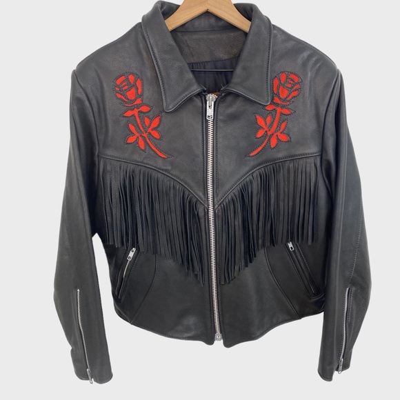 Vintage | Jackets & Coats | Vintage 9s Chrome Gear Black Fringe Red ...